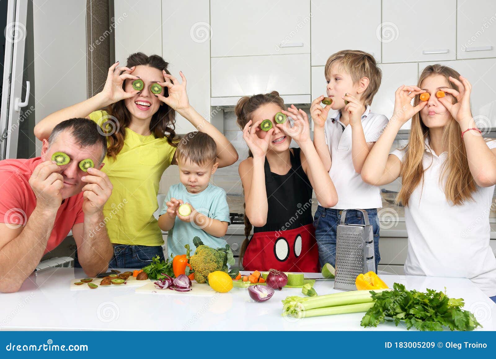 Family with Children Making Fun of Cooking Stock Image - Image of ...