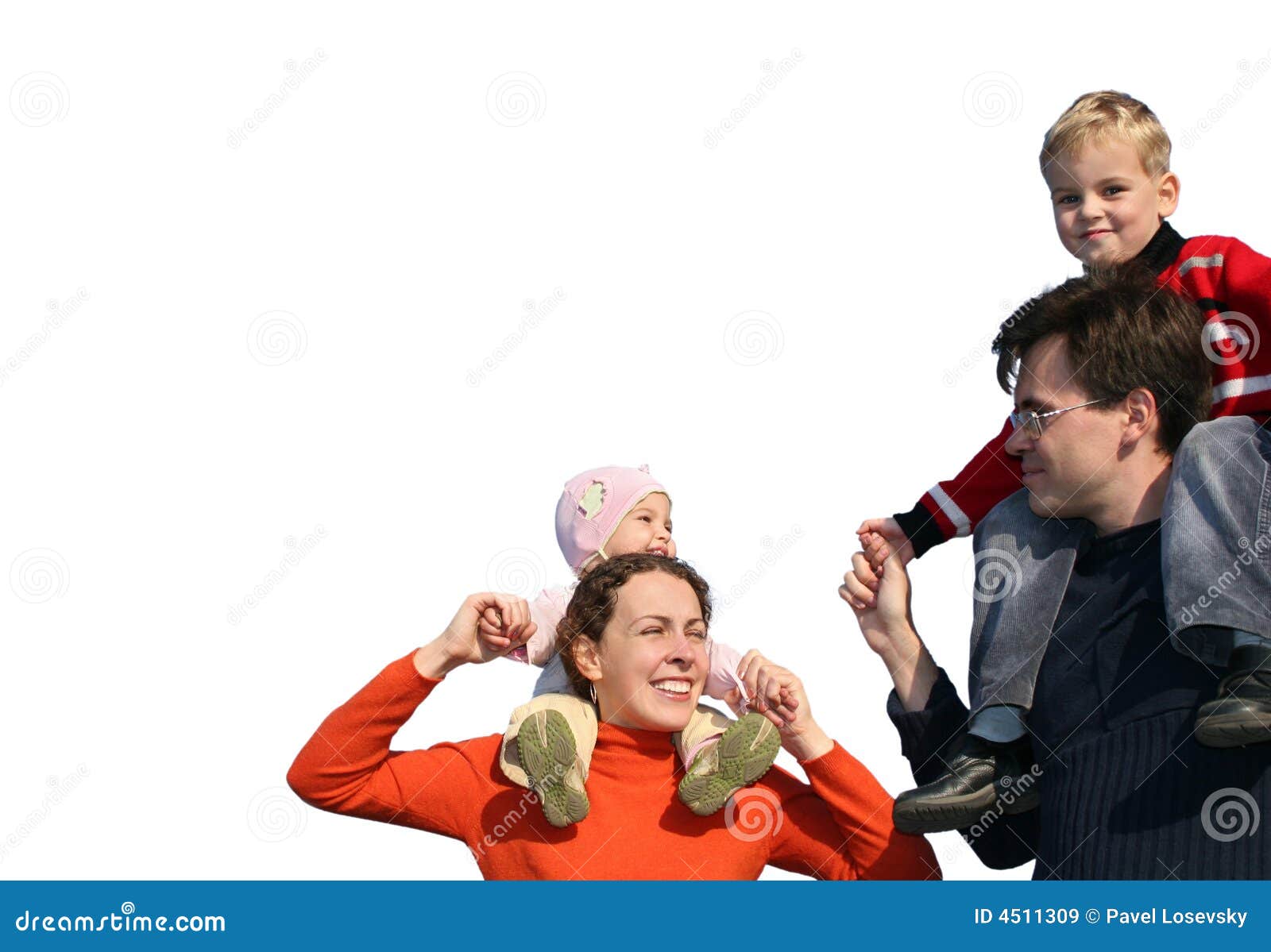 Family with Children on Shoulders Stock Image - Image of happy, father ...