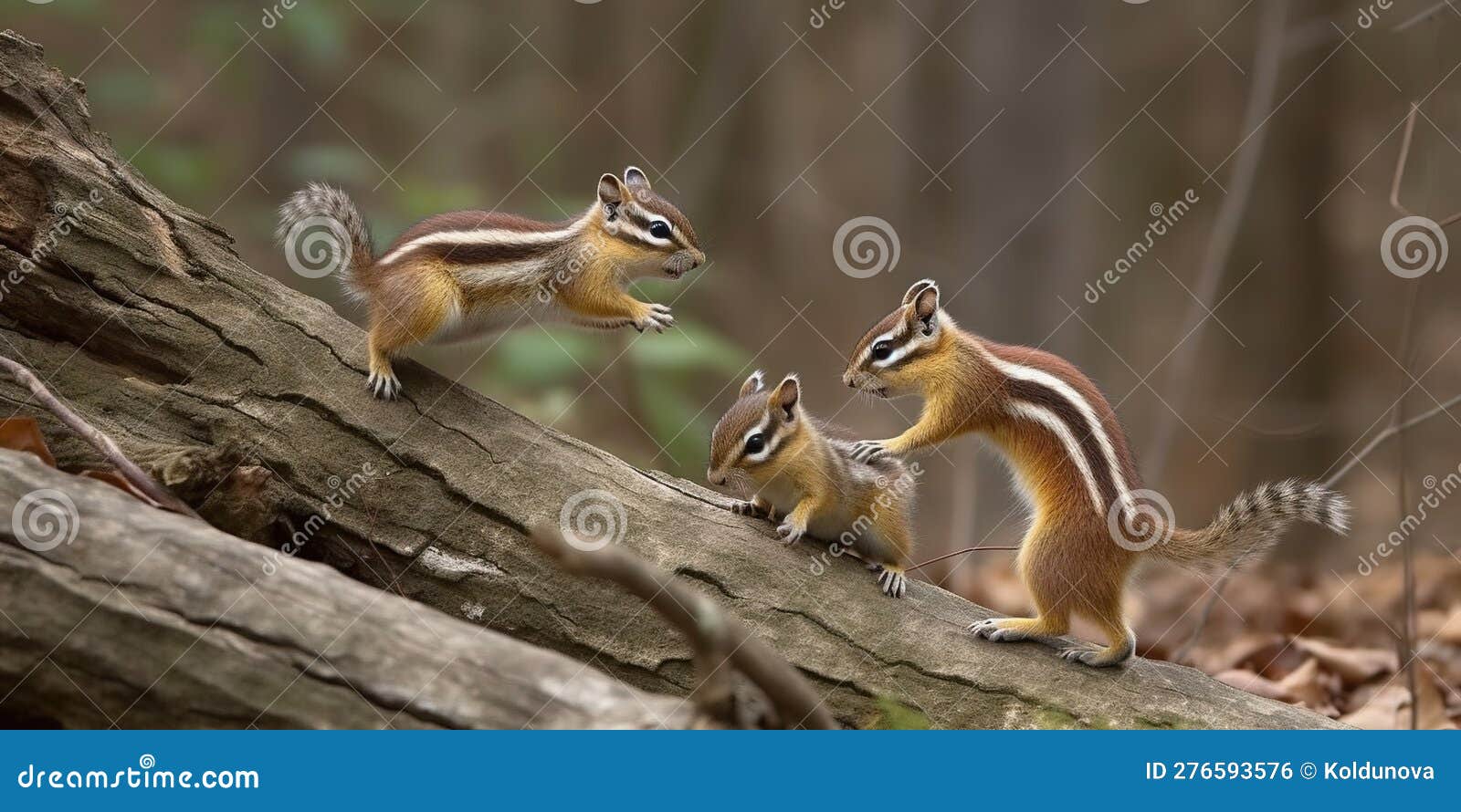 A Family of Chipmunks Playing and Chasing Each Other Around a Tree ...