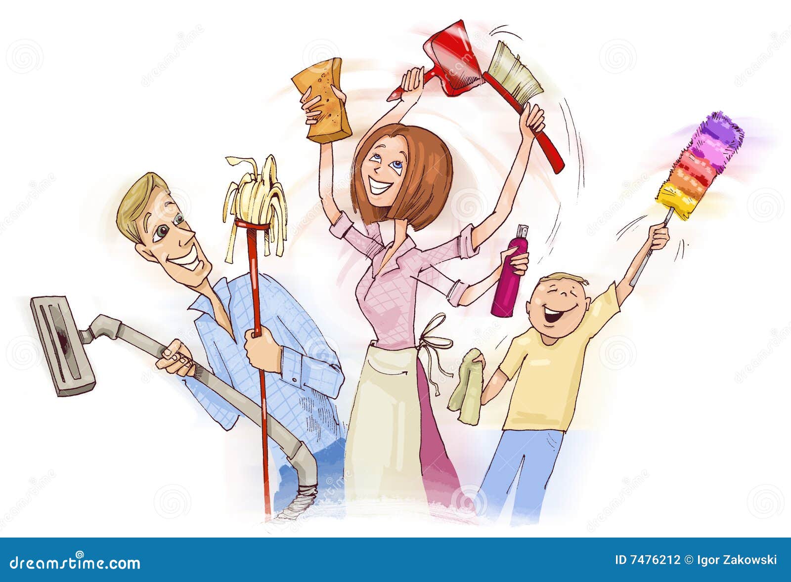 Family cleaning stock illustration. Illustration of witty - 7476212
