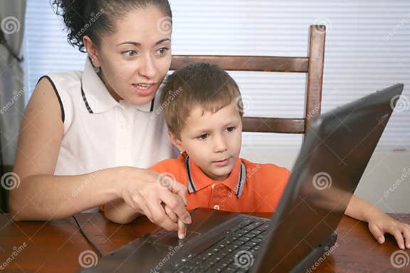 Family on computer stock photo. Image of woman, wireless - 17407084