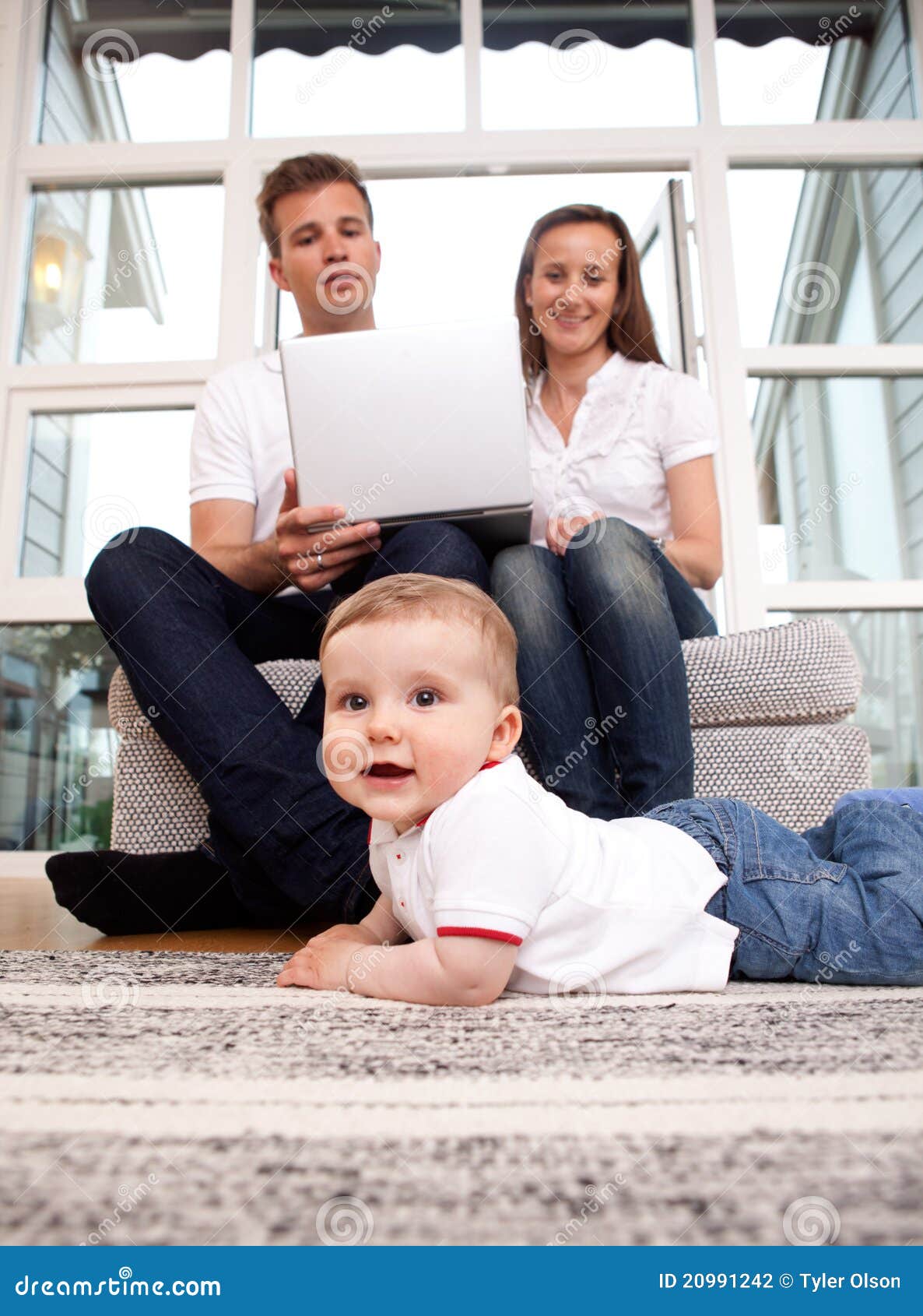 Family with Computer stock photo. Image of mother, crawl - 20991242