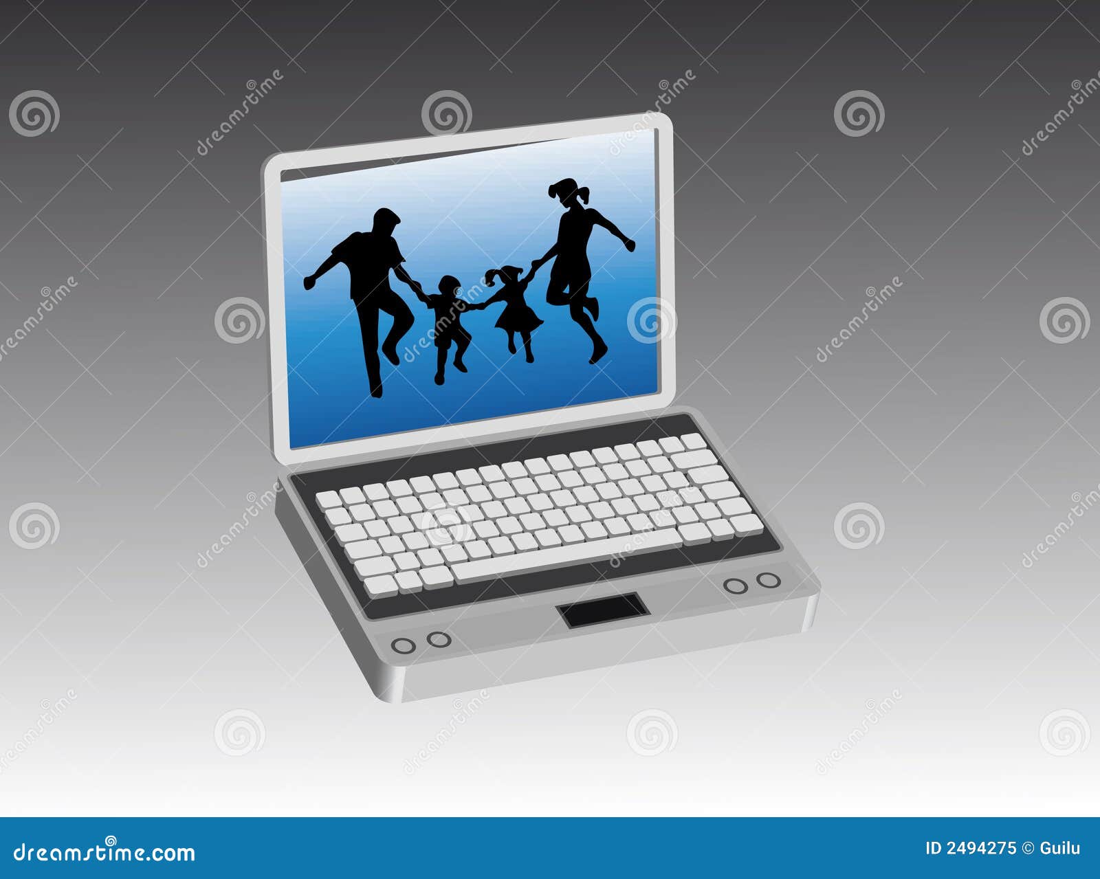 Family in the computer stock illustration. Illustration of children ...