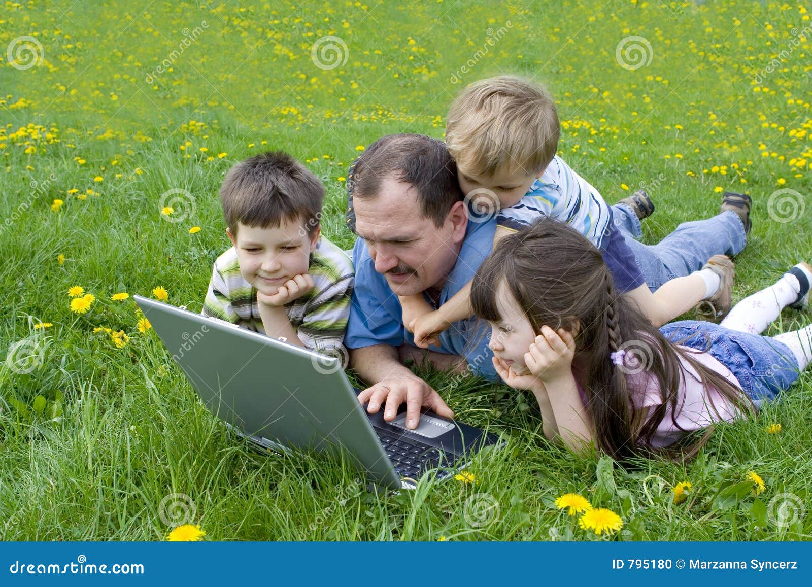 Family in computer stock photo. Image of father, kids, together - 795180