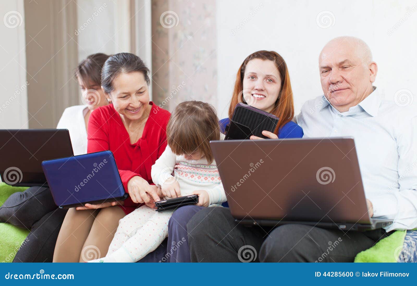 Family of with Computers at Home Stock Photo - Image of home ...