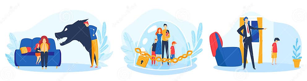 Family Conflict, Parents Children Problem Vector Illustration Set ... Family Conflict, Parents Children Problem Vector Illustration Set ...