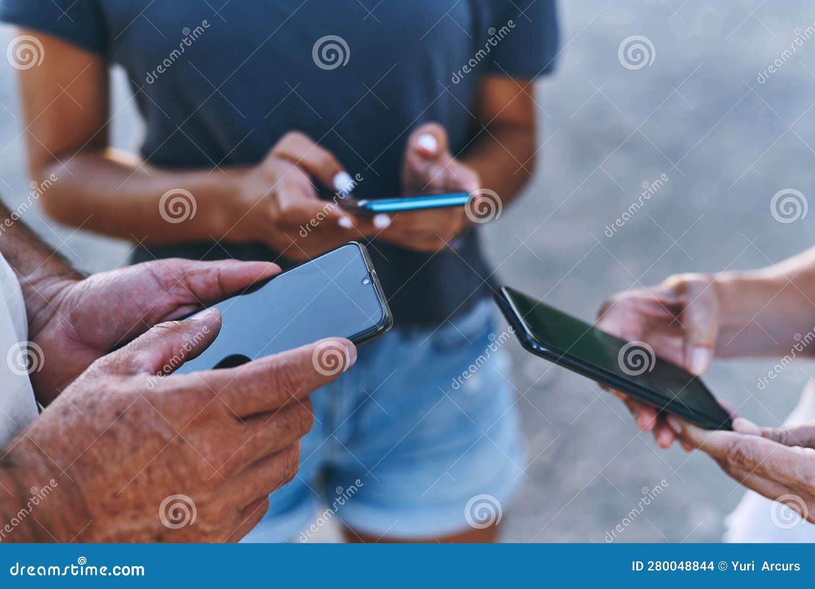 The Family Connection is Forever. a Family Using Their Smartphones ...