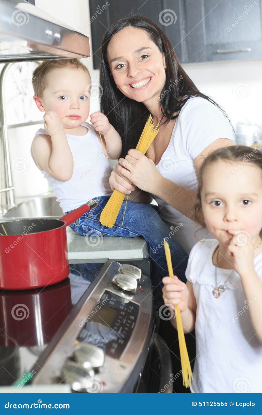 A Family Cook Pasta Inside the Kitchen Stock Image - Image of funny ...