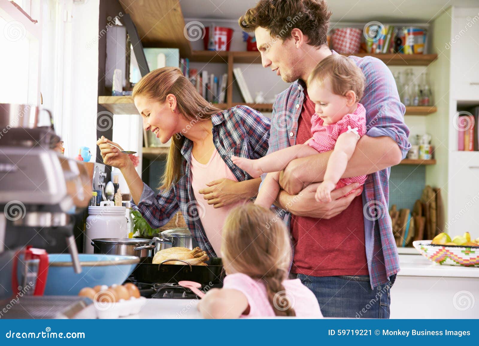 Family Cooking Meal in Kitchen Together Stock Image - Image of meal ...