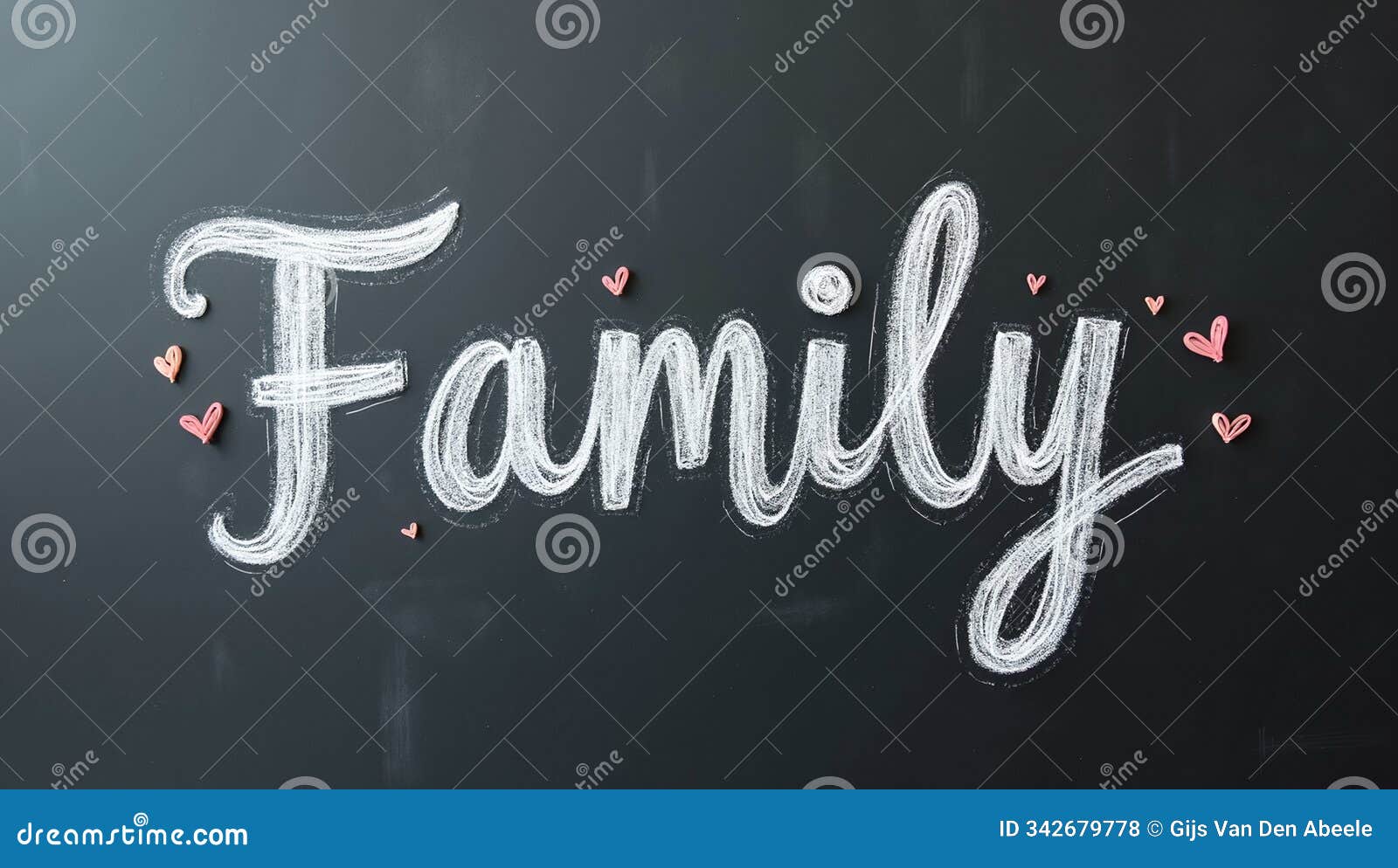 Family in Cursive on Chalkboard with Heart Doodles Stock Illustration ...