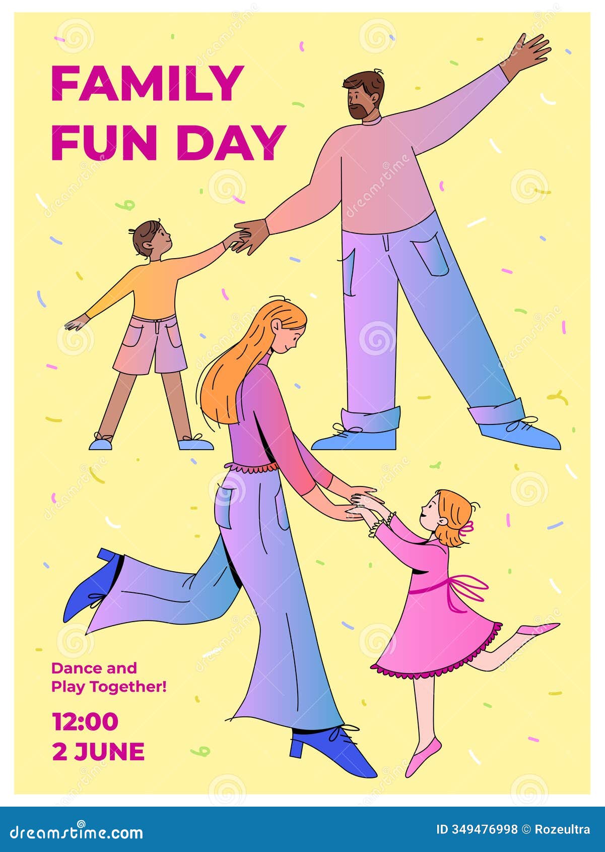 Family Dance Party Poster Flat Vector Illustration Stock Illustration ...