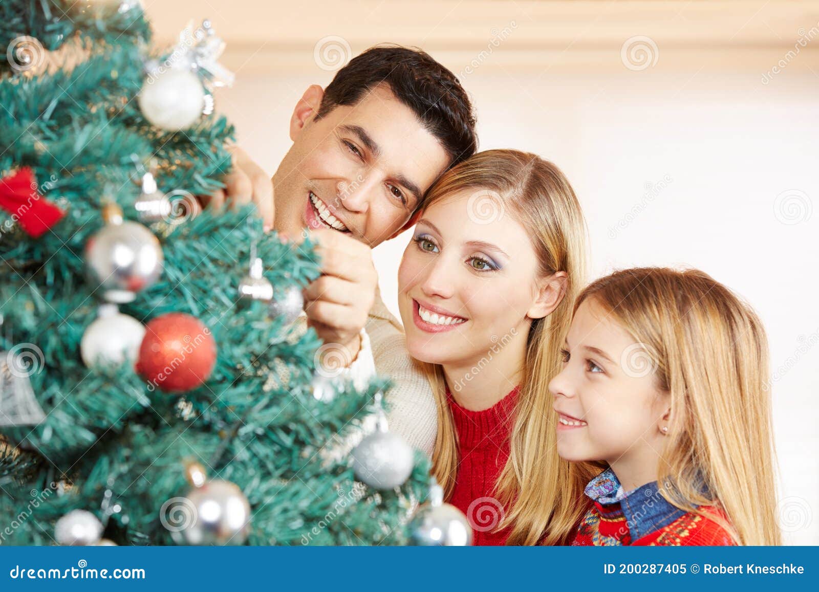 Family Decorating the Christmas Tree Stock Image - Image of decorate ...