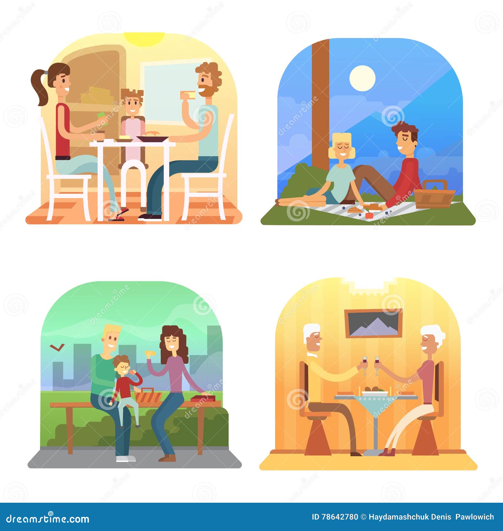 Family Dinner Cartoon Collection. Vector Set of Dinners Stock Vector ...
