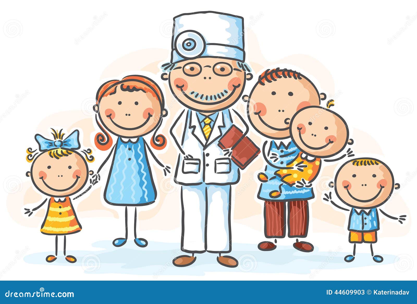 Family Doctor With His Patients, Cartoon Graphics, Illustration ...