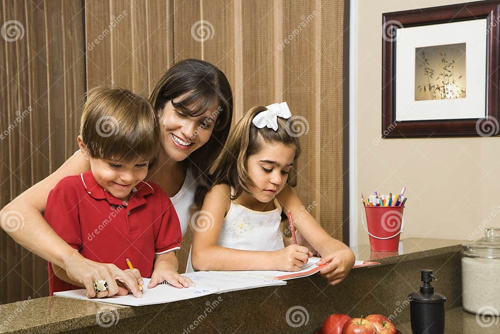 Family doing homework. stock photo. Image of kids, brother - 4246326