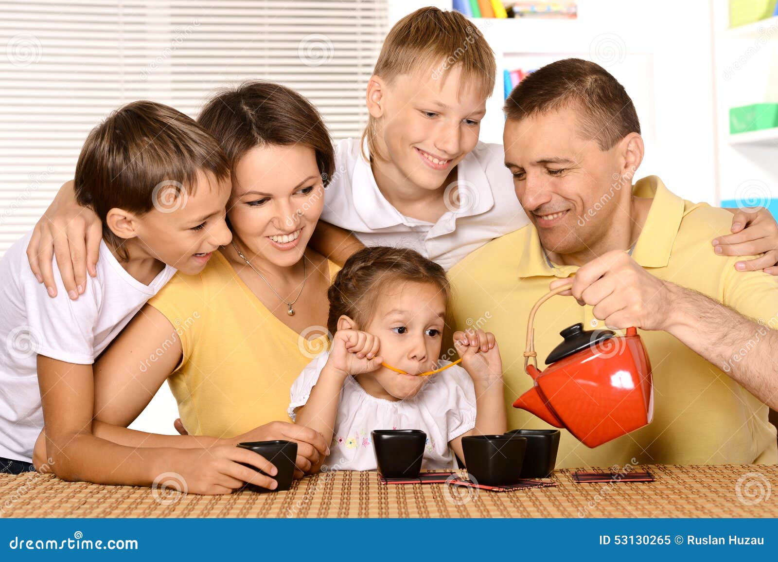 Family drinking tea stock image. Image of five, human - 53130265