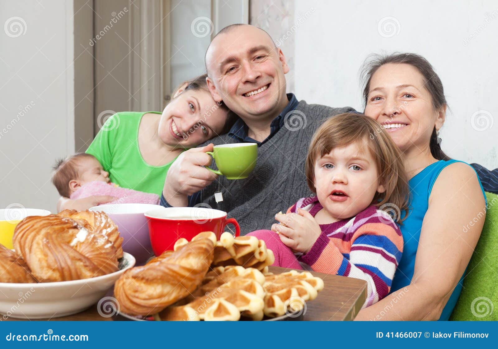 Family Drinks Tea with Baked at Home Stock Image - Image of casual ...