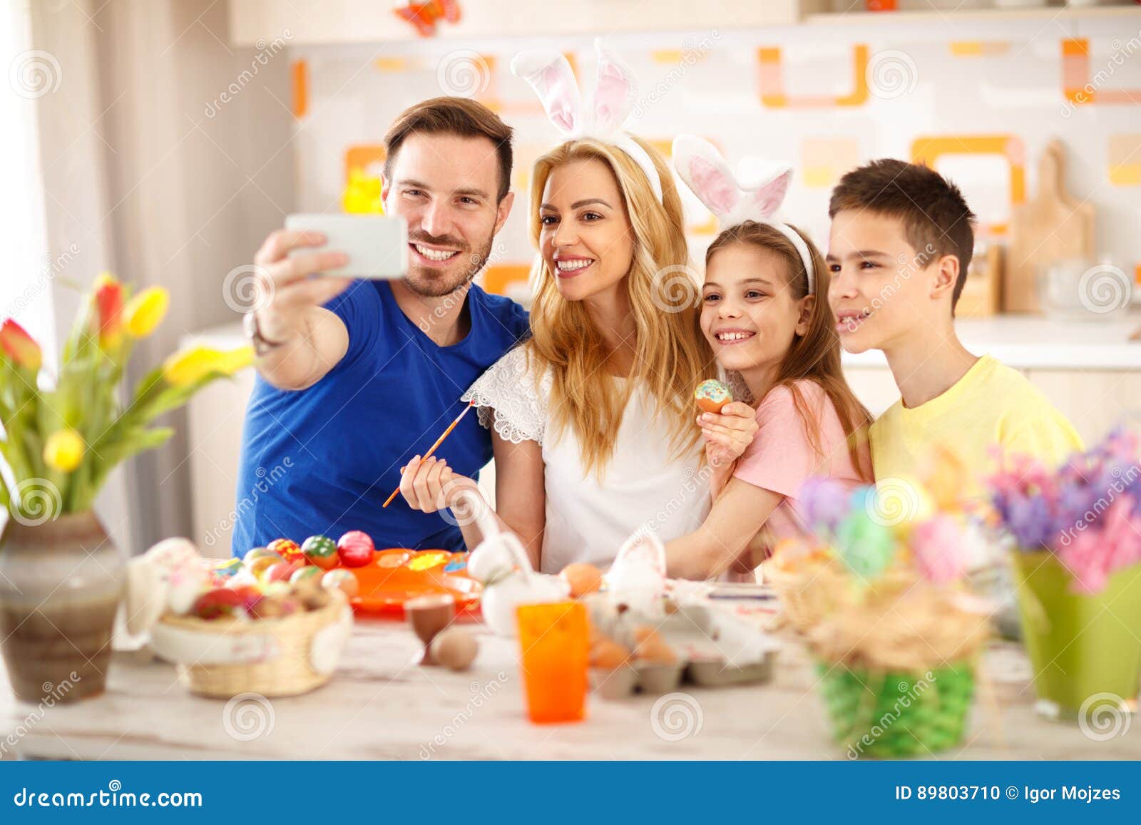 Family Easter Selfie Together Stock Photo - Image of cheerful ...