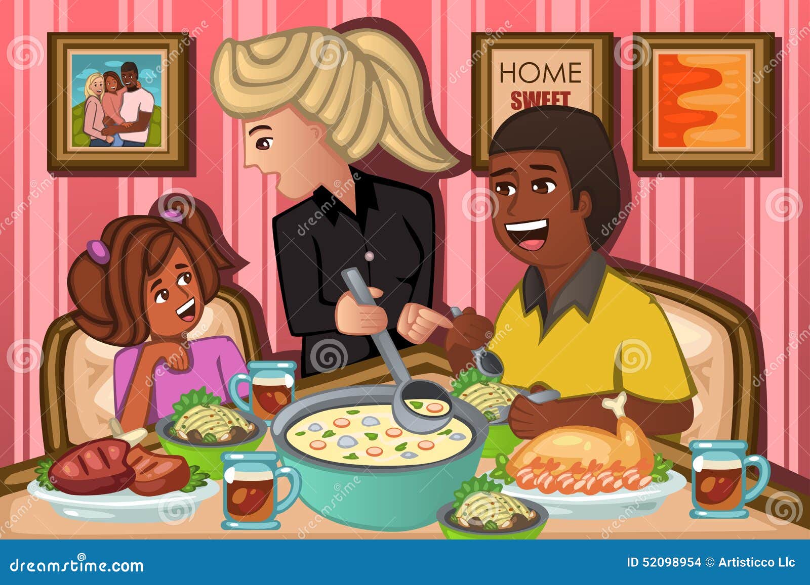 Family Eating Dinner Together Stock Vector - Illustration of black ...