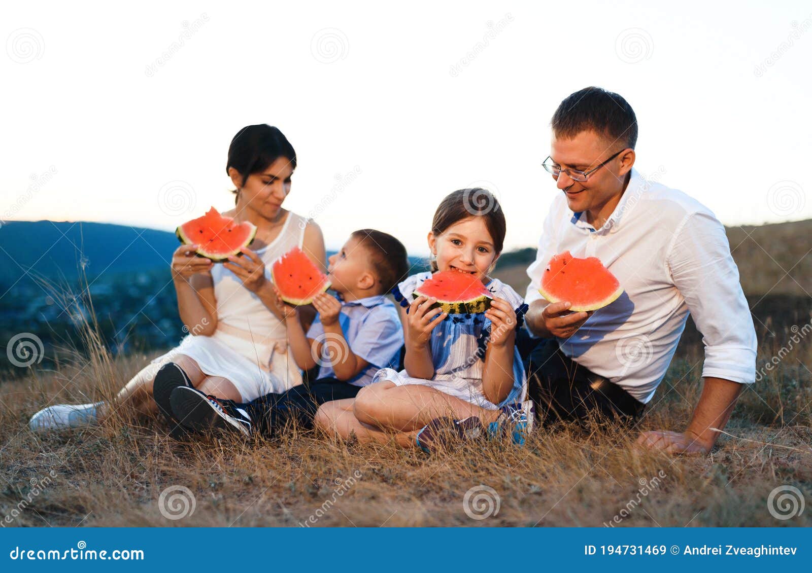 Family eating watermelon stock image. Image of nature - 194731469