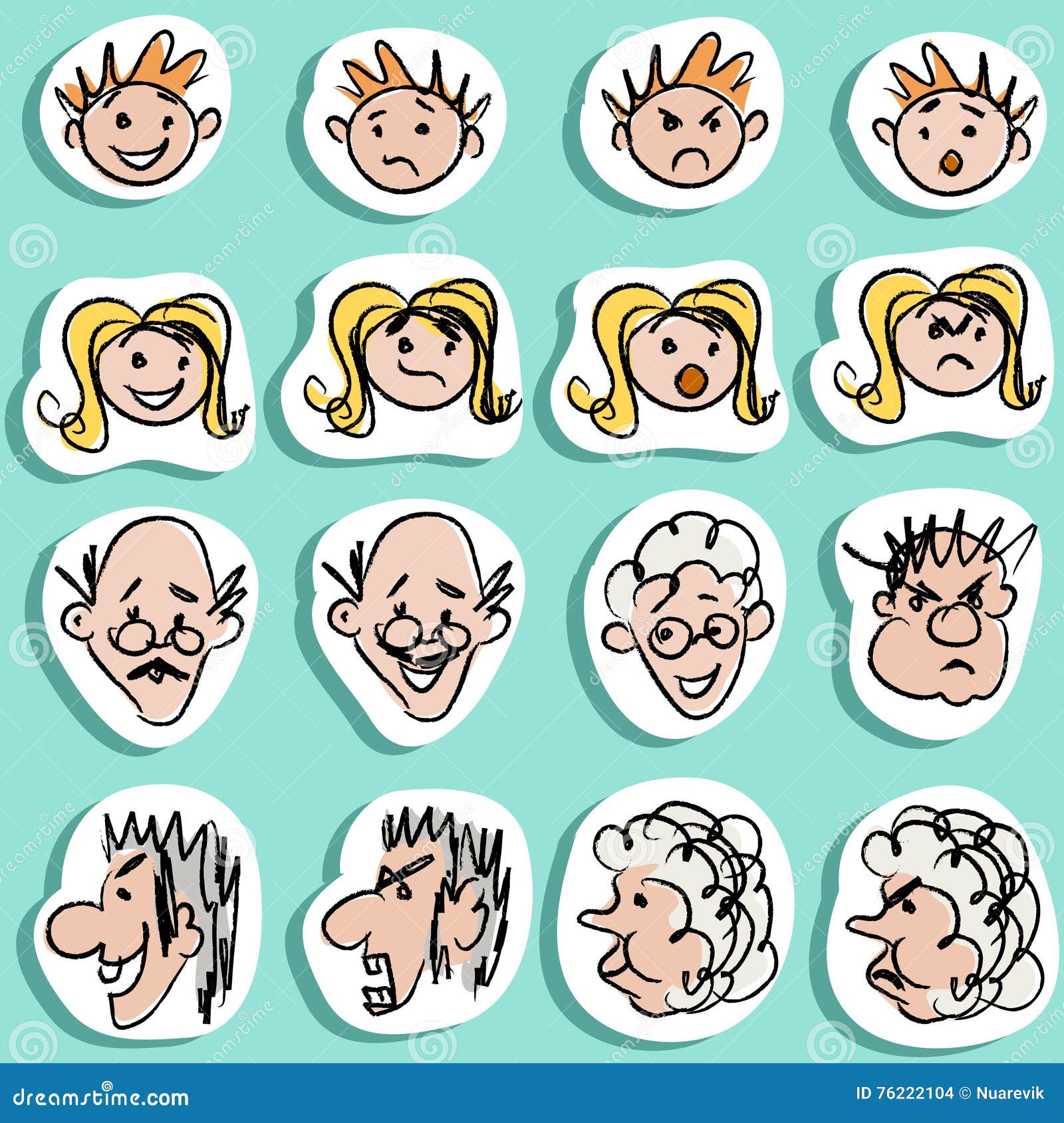 Family Emoticons Stickers Set Stock Illustration - Illustration of ...