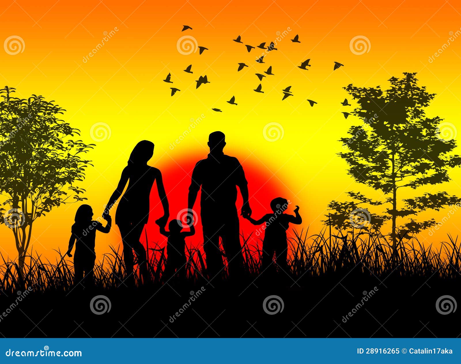 Family enjoy sunset stock illustration. Illustration of grass - 28916265