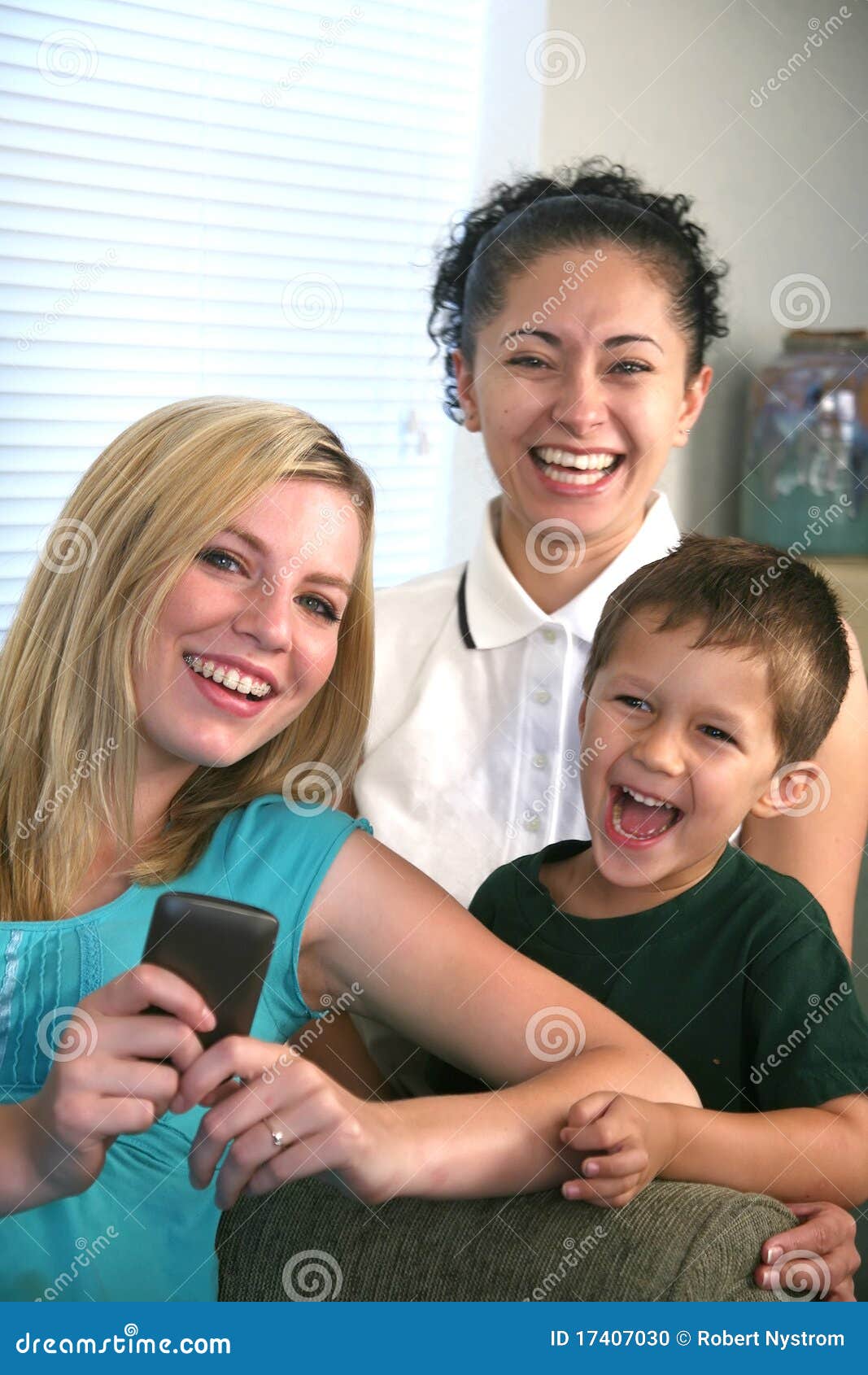 Family Enjoying Communication from Cell Texting Stock Photo - Image of ...