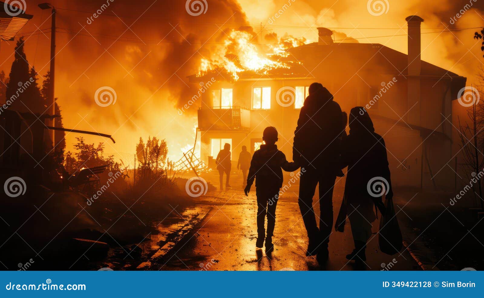 Family Evacuating House during Stock Illustration - Illustration of ...