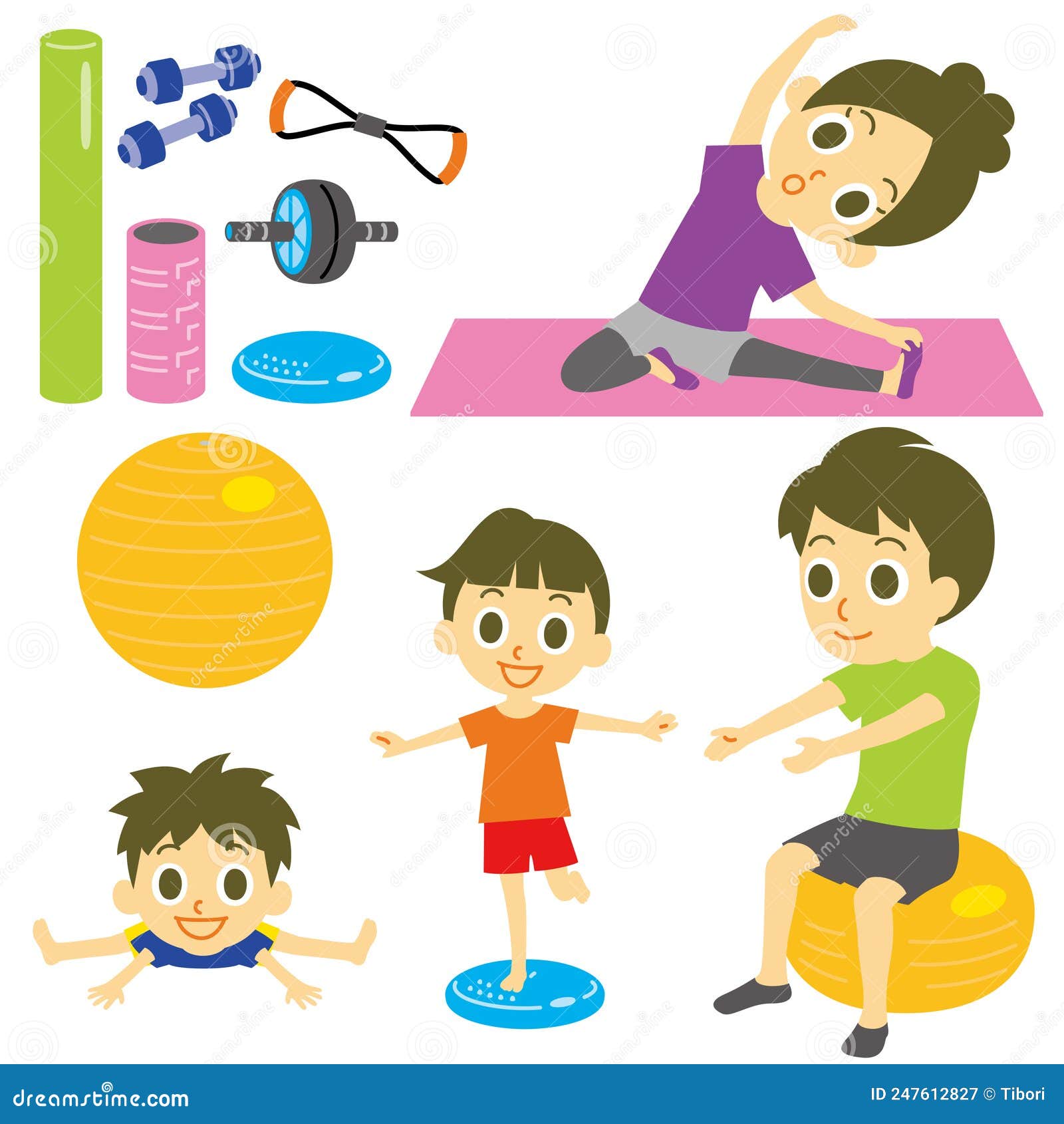 Family, Exercising at Home, Tools, Vector Illustration Stock Vector ...
