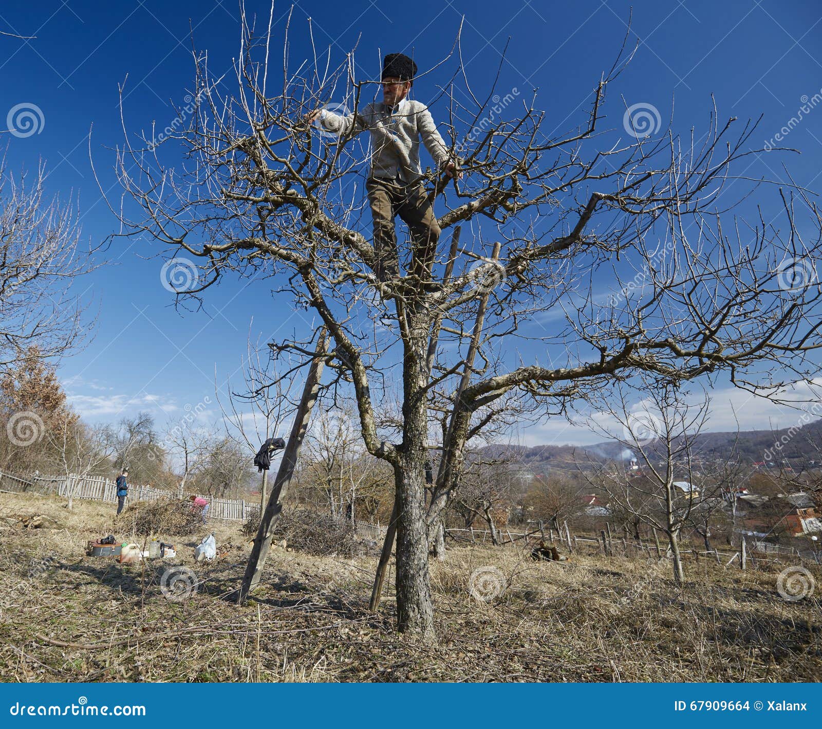 Family of Farmers Doing Springtime Work Stock Photo - Image of cleaning ...