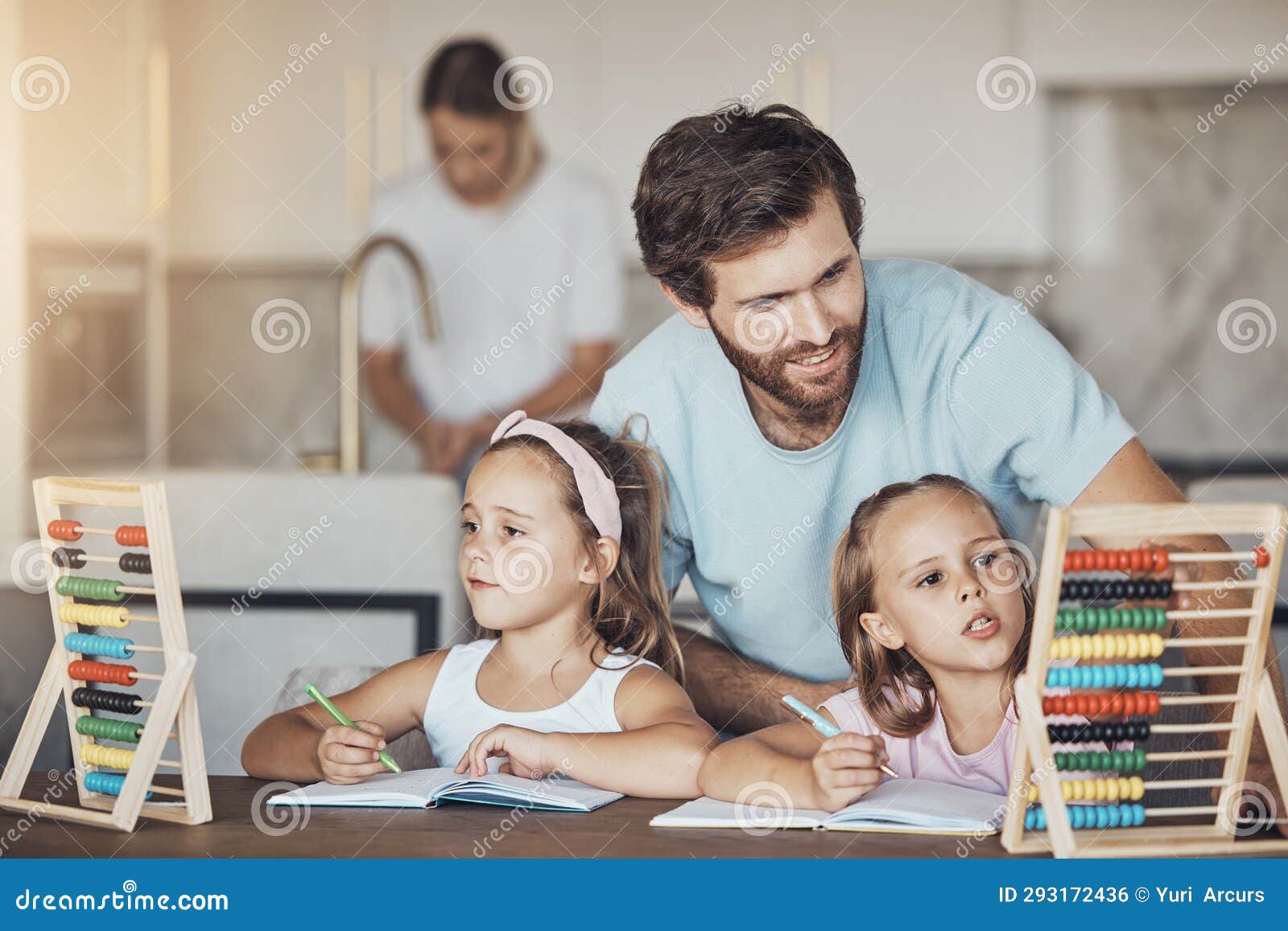 Family, Father Help Children and Education, Math and Abacus for ...