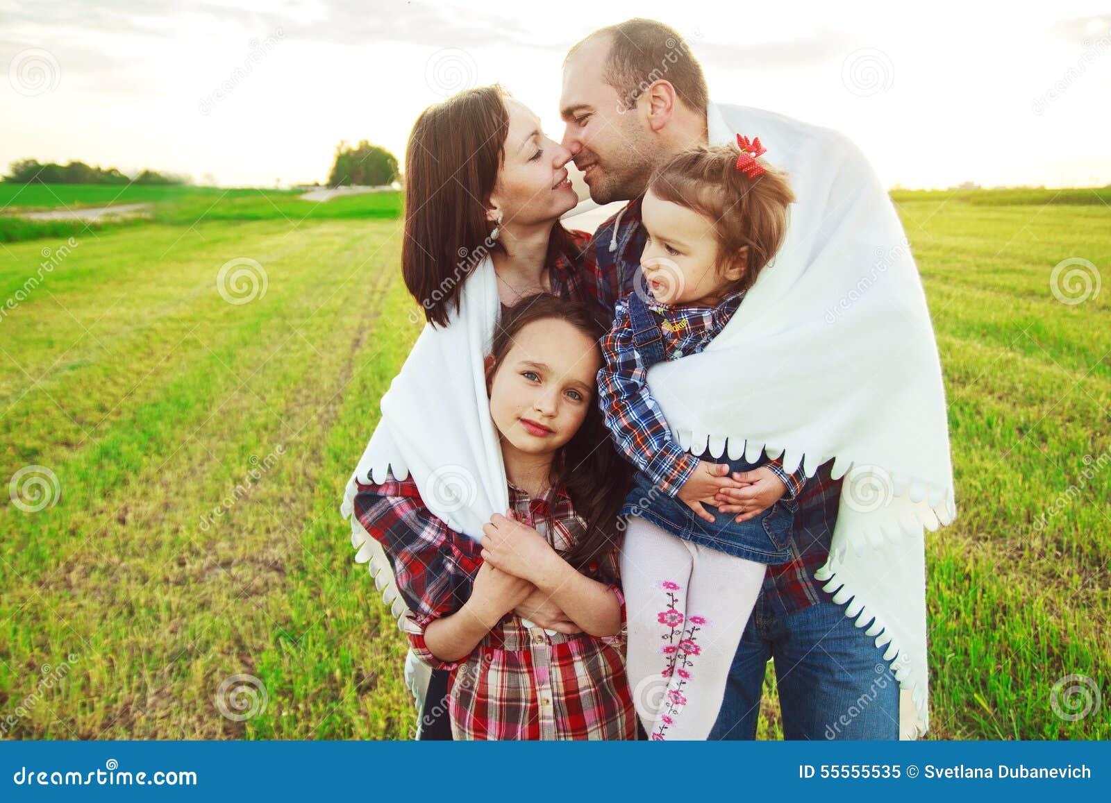 Family in the field. stock image. Image of mother, daughter - 55555535