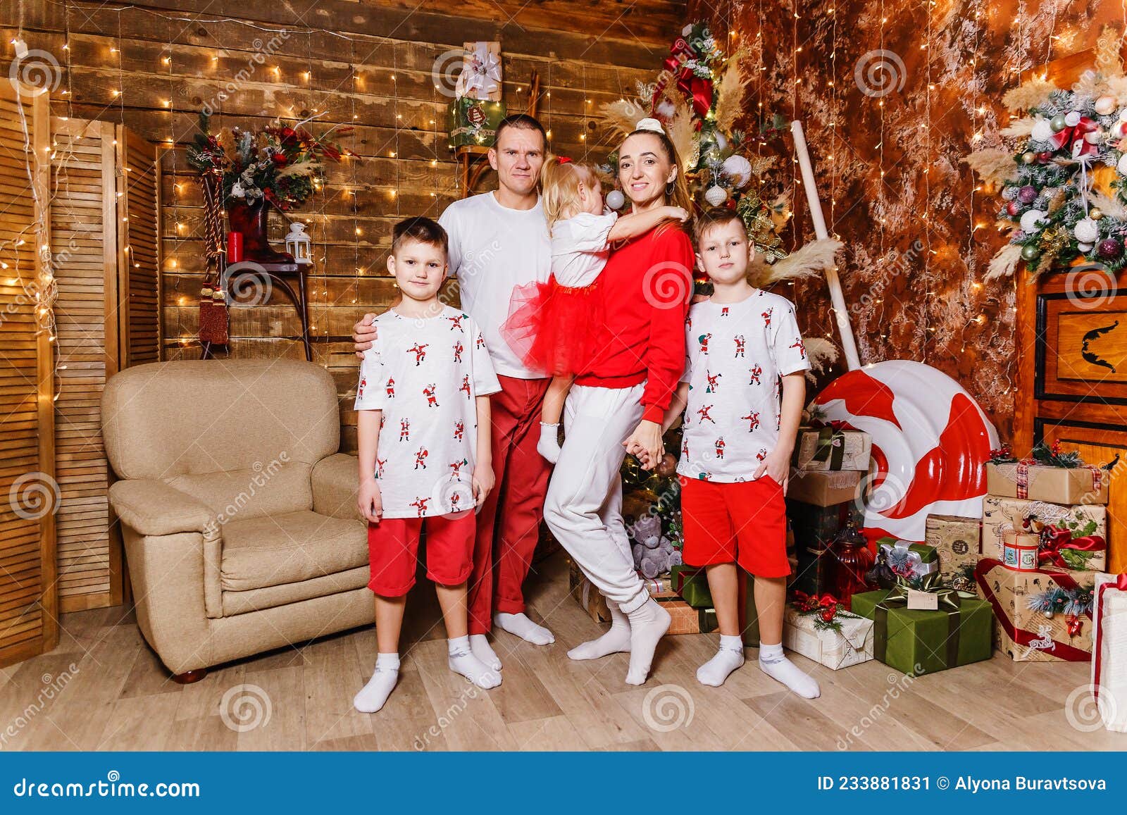 Family of Five for Christmas Stock Image - Image of parents, child ...