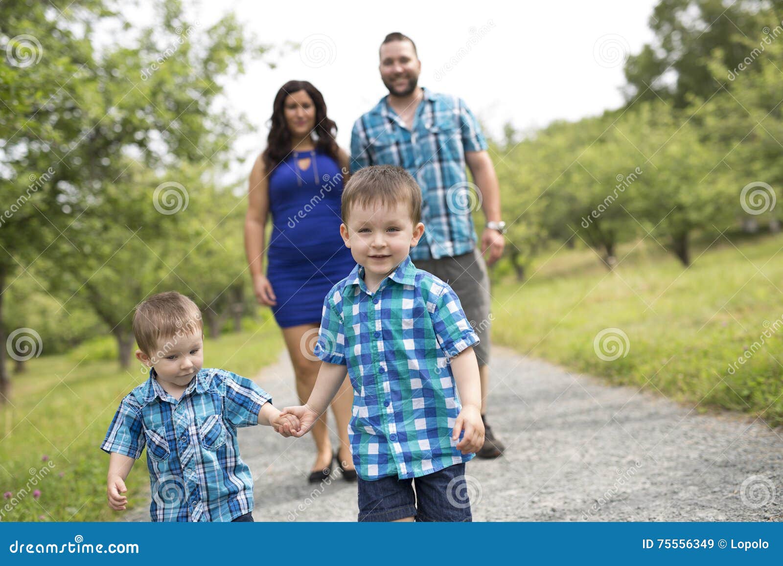 Family of Four Have Fun in the Forest Stock Image - Image of family ...