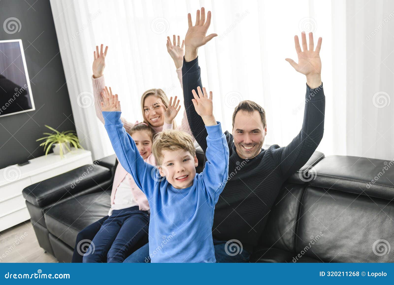Family of Four Having Fun on New Modern House Stock Photo - Image of ...