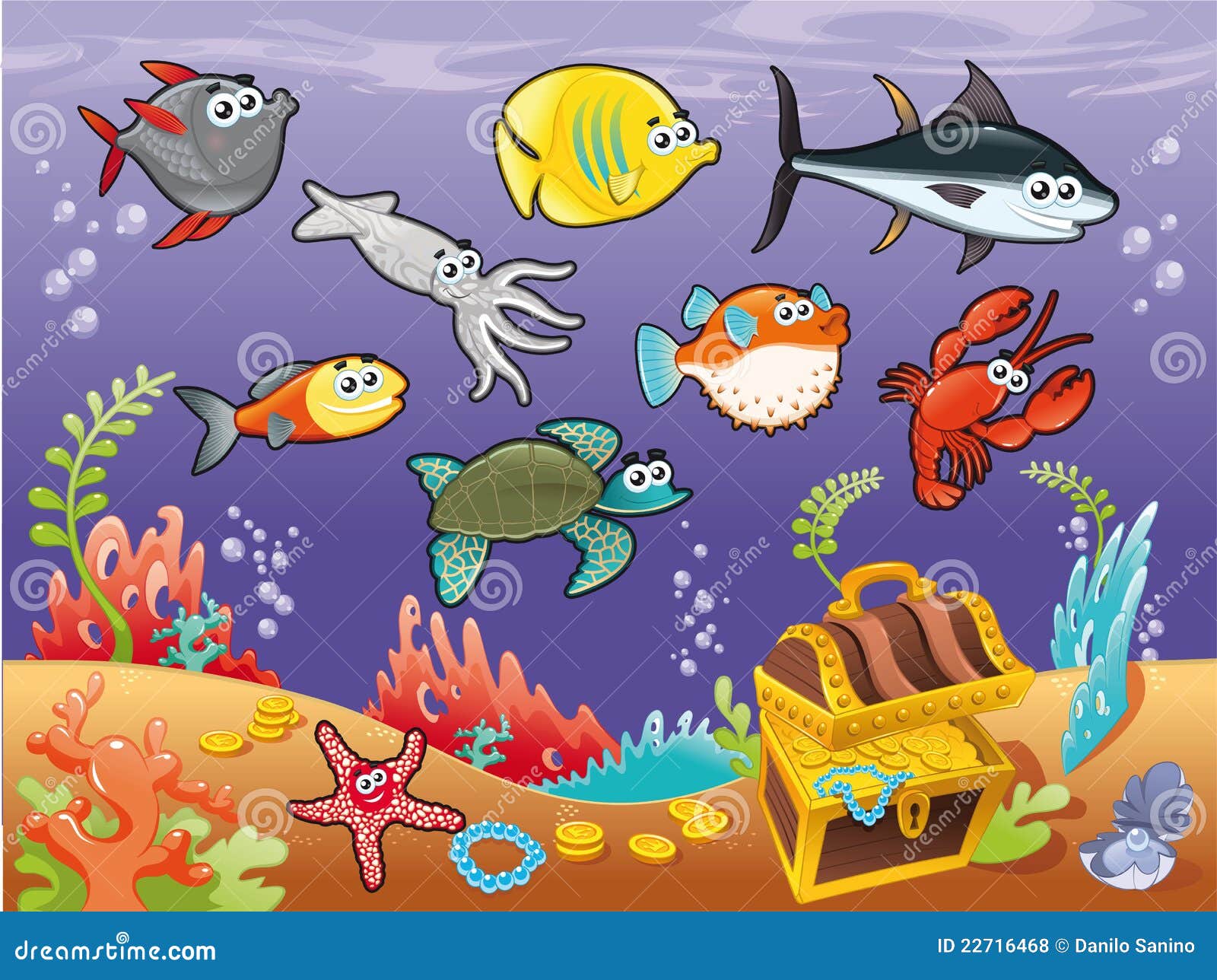 Funny Saltwater Fish Icons Cartoon Vector Illustration Monochrome ...