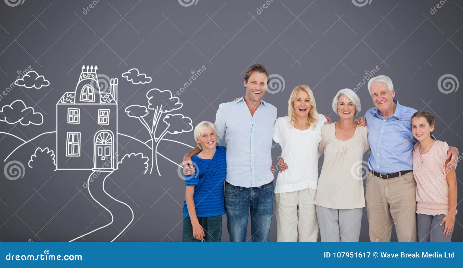 Family Generations Together with Home Drawing Stock Illustration ...