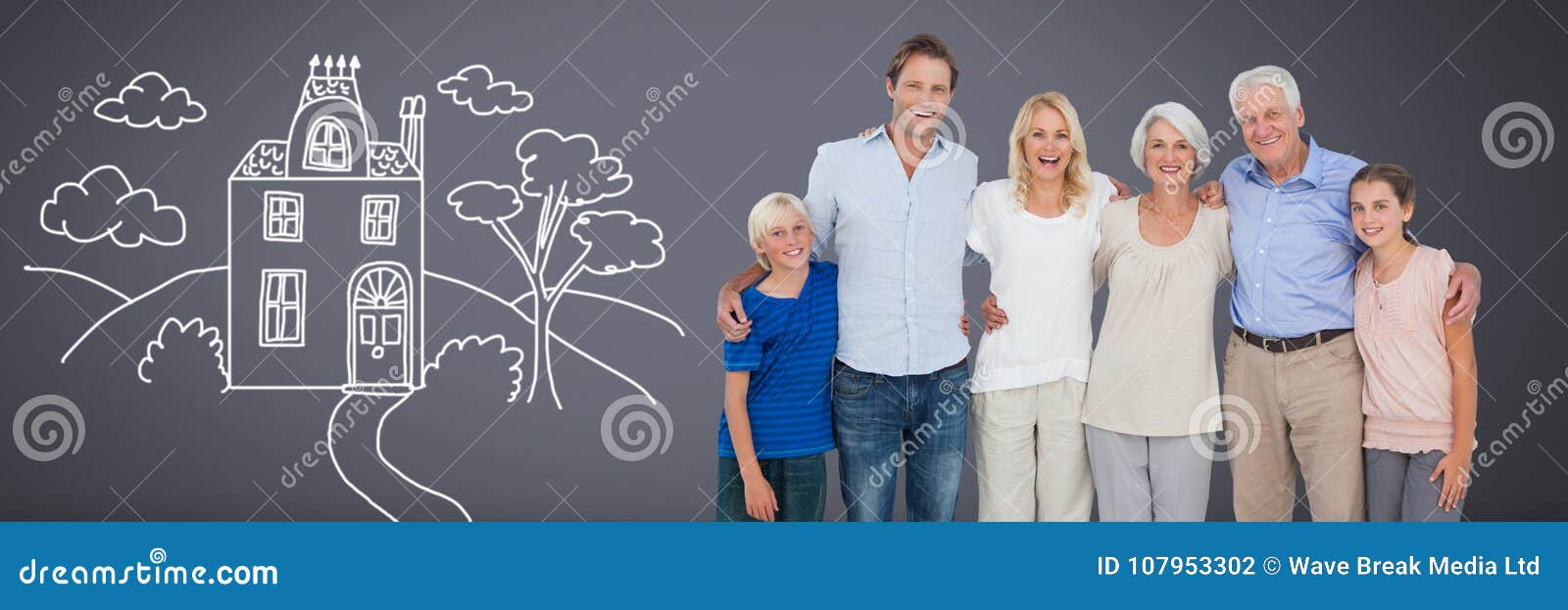 Family Generations Together with Home Drawing Stock Illustration ...