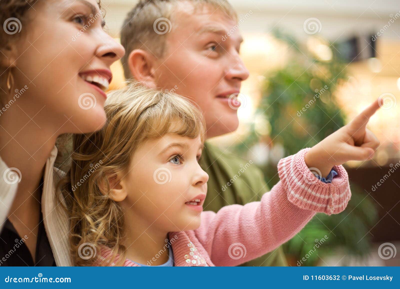 Family with Girl with Hand Pointing Finger Forward Stock Photo - Image ...