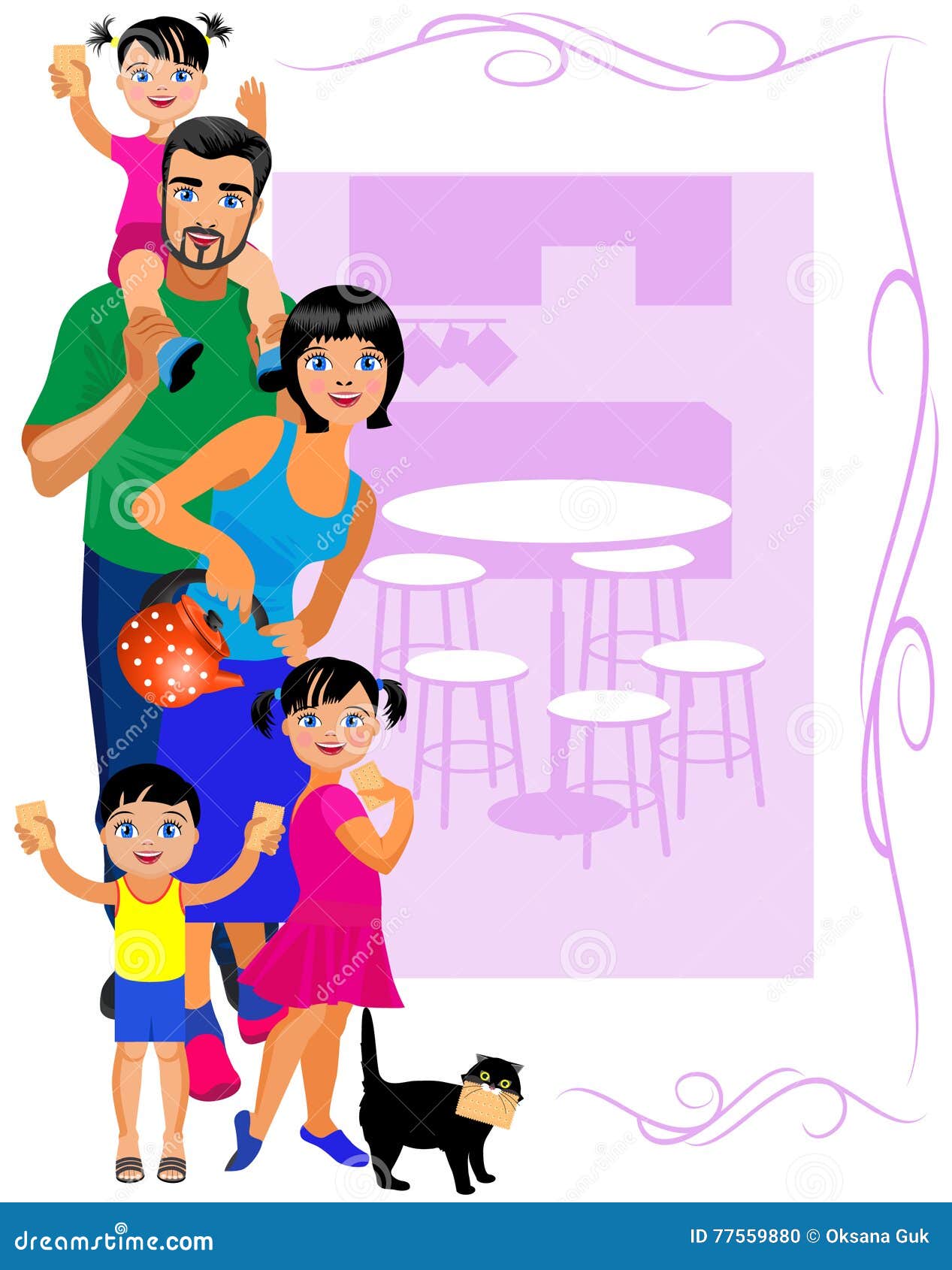 Family is Going To Drink Tea. Stock Vector - Illustration of kettle ...