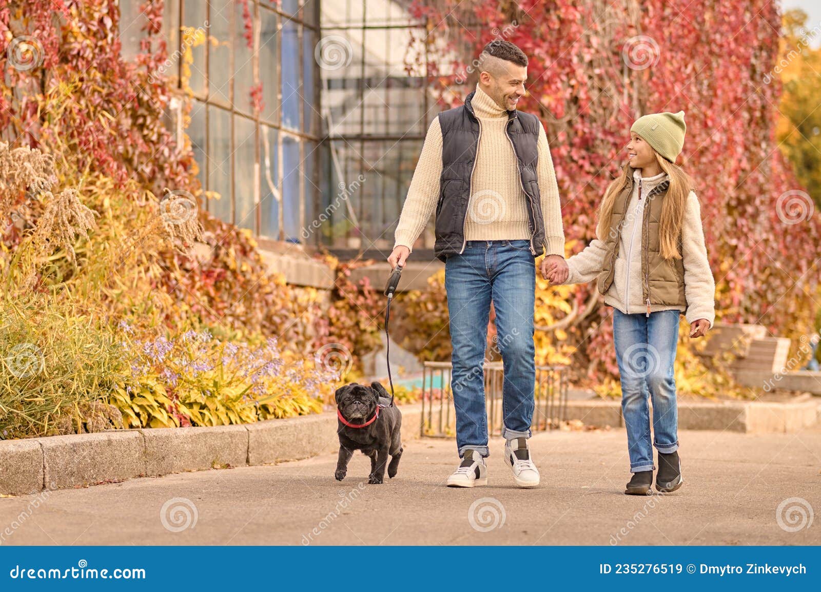A Family Going for a Walk with a Dog Stock Image - Image of friendship ...