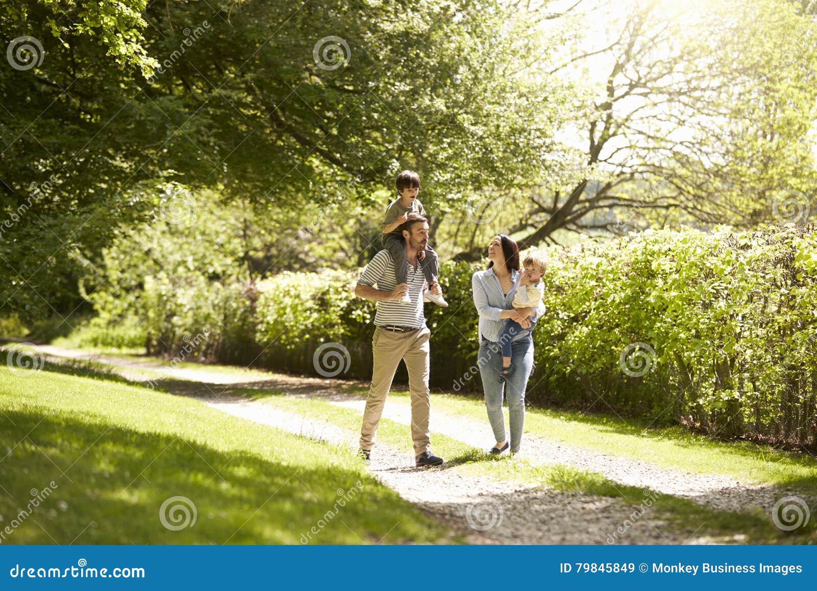 Family Going for Walk in Summer Countryside Stock Image - Image of four ...