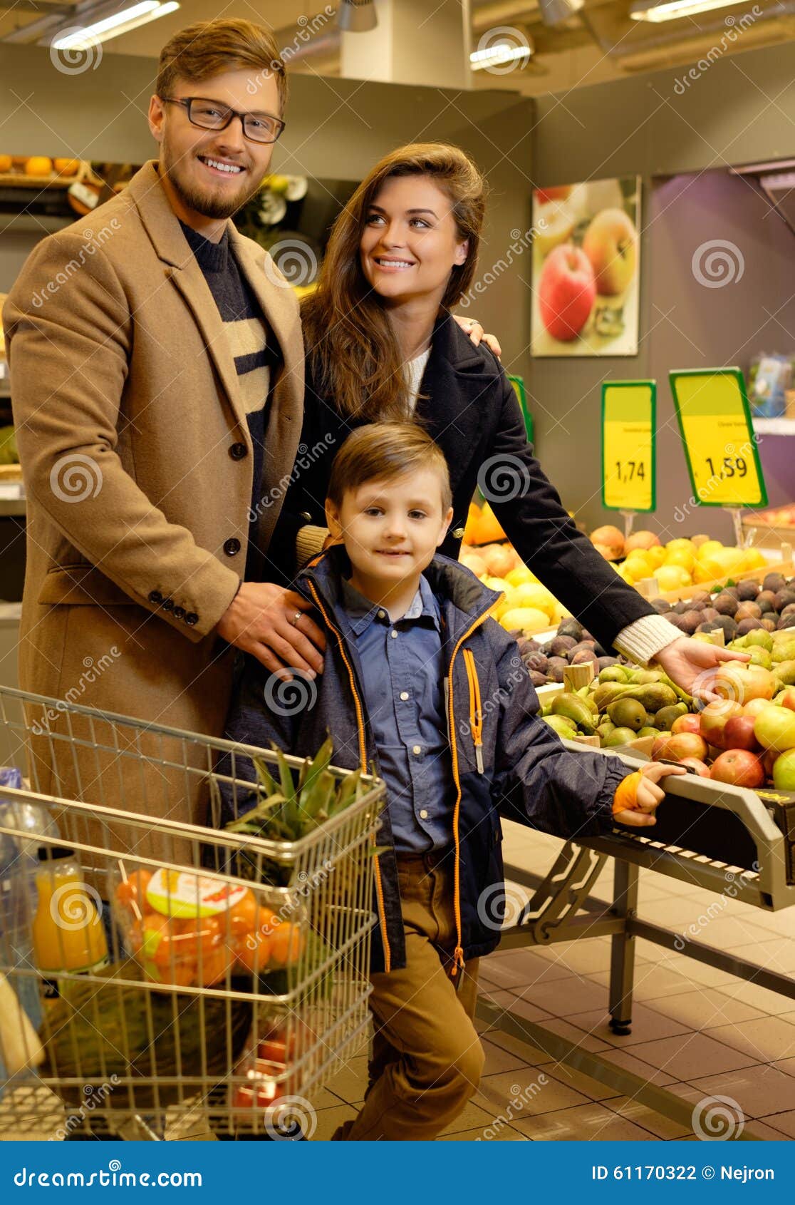 Family in a grocery store stock photo. Image of customer - 61170322
