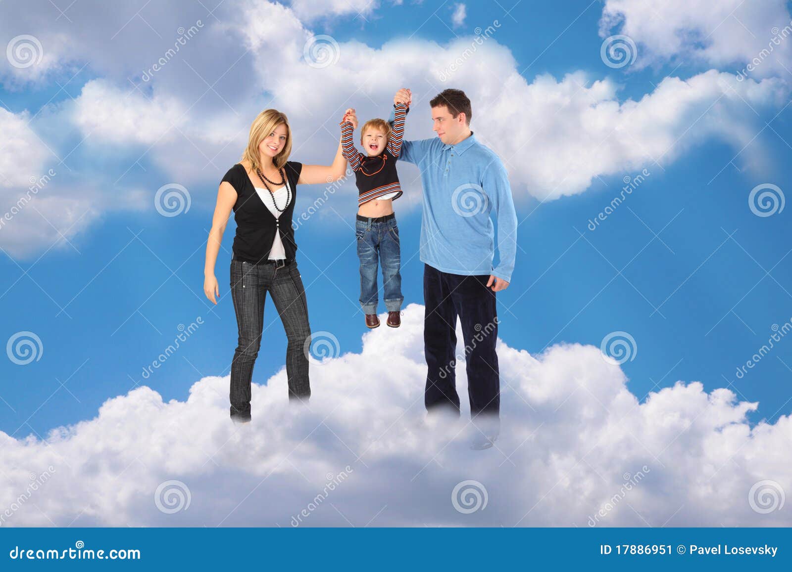 Family with Haging Boy on Cloud Sky Stock Image - Image of heaven ...