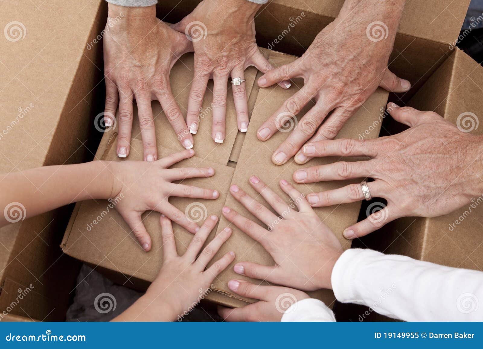 Family Hands Unpacking Boxes Moving House Stock Image - Image of close ...
