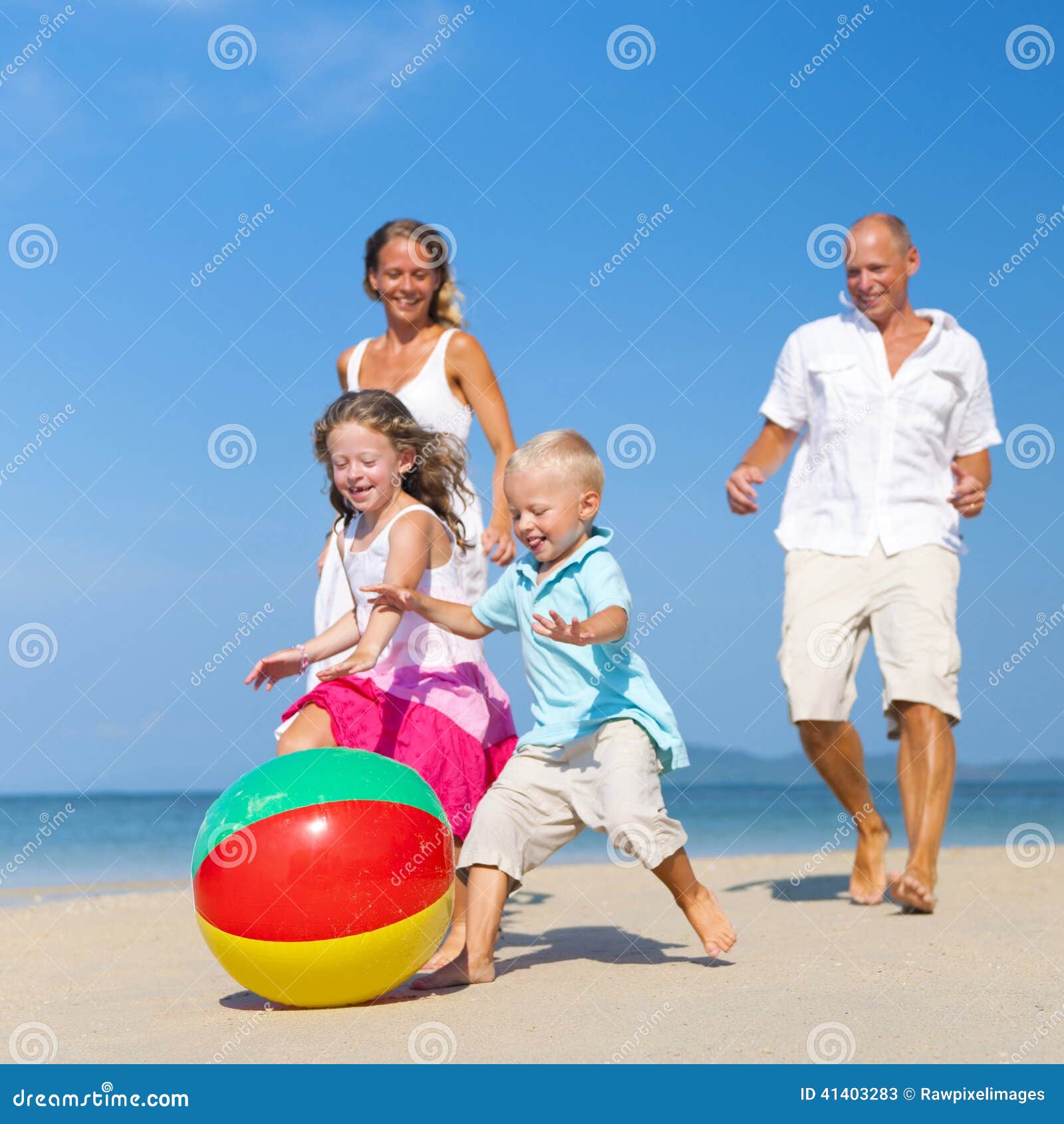 Family Have Fun on the Beach Stock Image - Image of expressing, child ...
