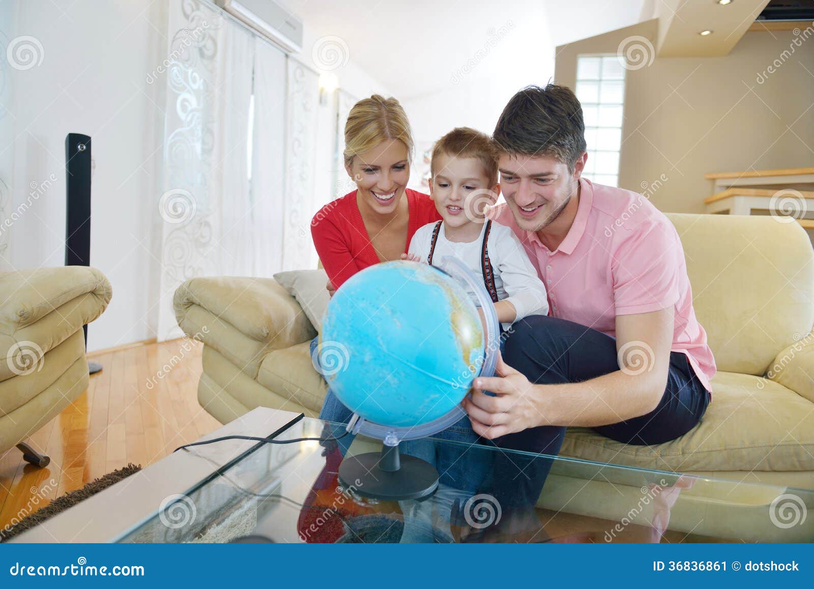 Family have fun with globe stock image. Image of planet - 36836861