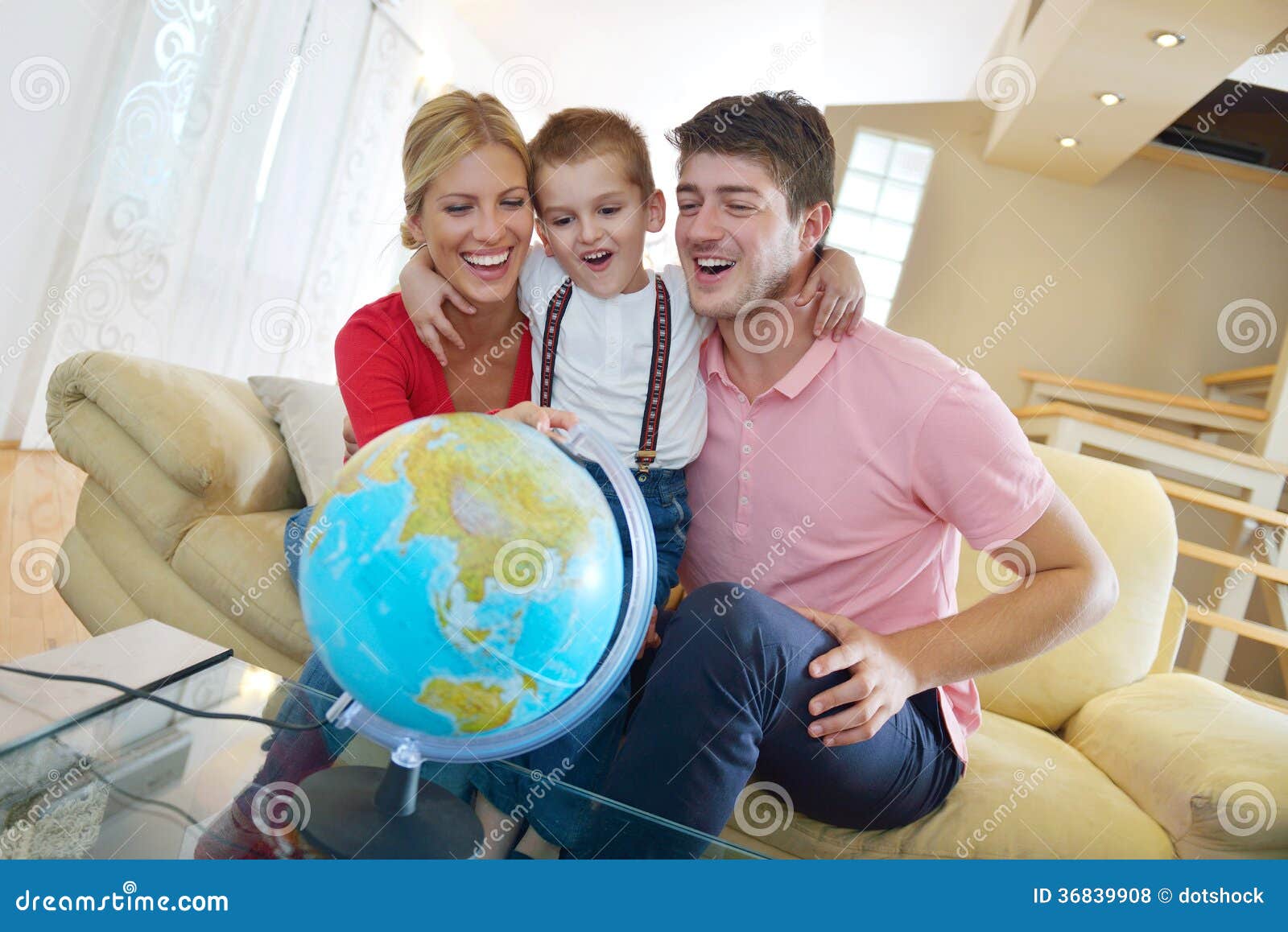 Family have fun with globe stock photo. Image of little - 36839908