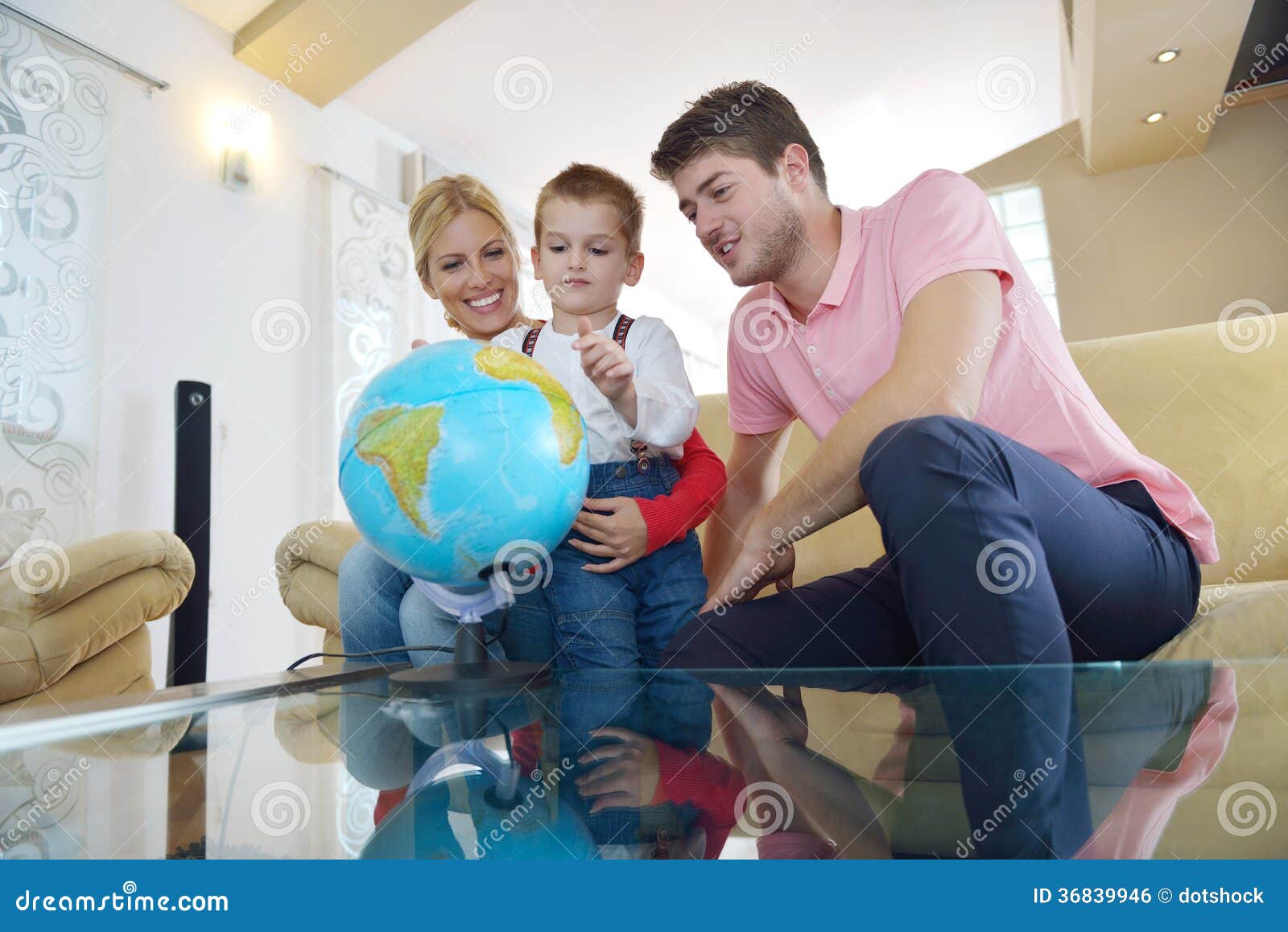 Family have fun with globe stock photo. Image of children - 36839946