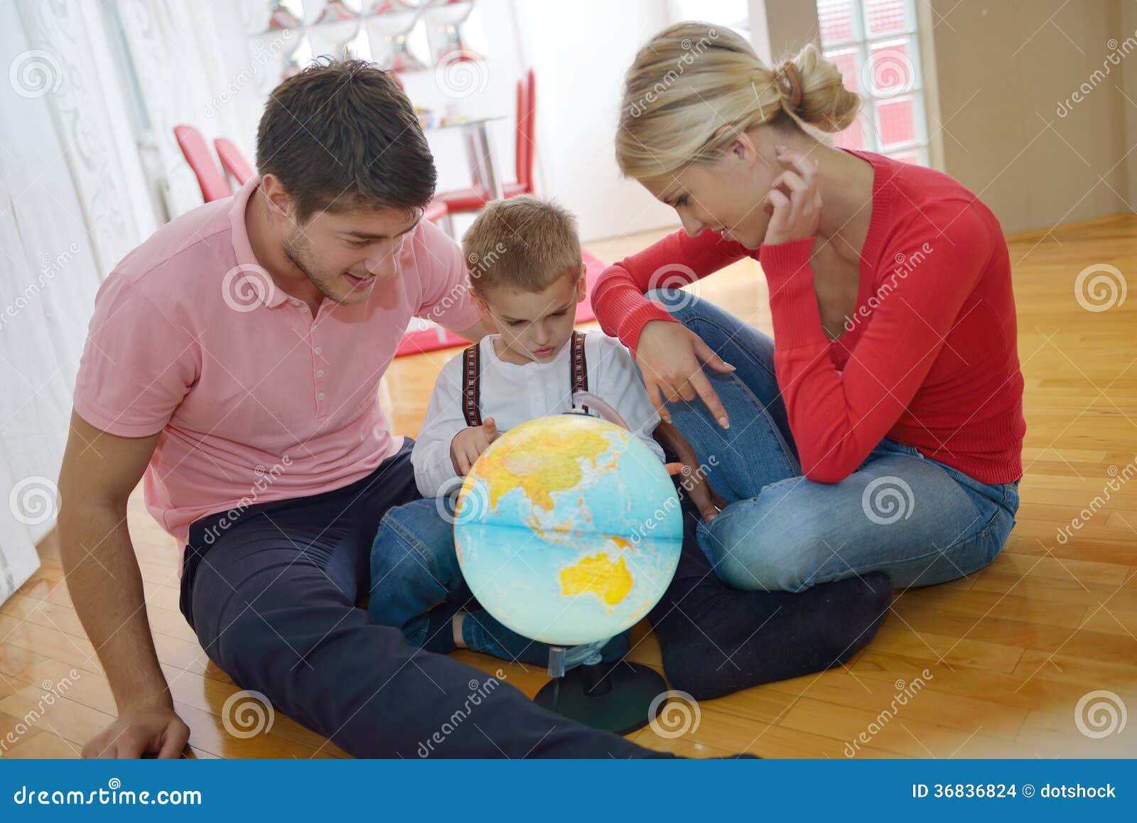 Family have fun with globe stock photo. Image of knowledge - 36836824